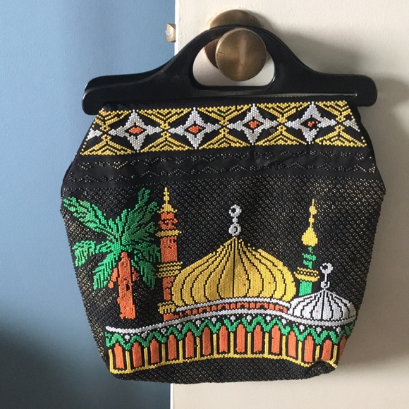 Bags | Vintage Handbag Beaded Cloth With Middle Eastern Skyline Images ...